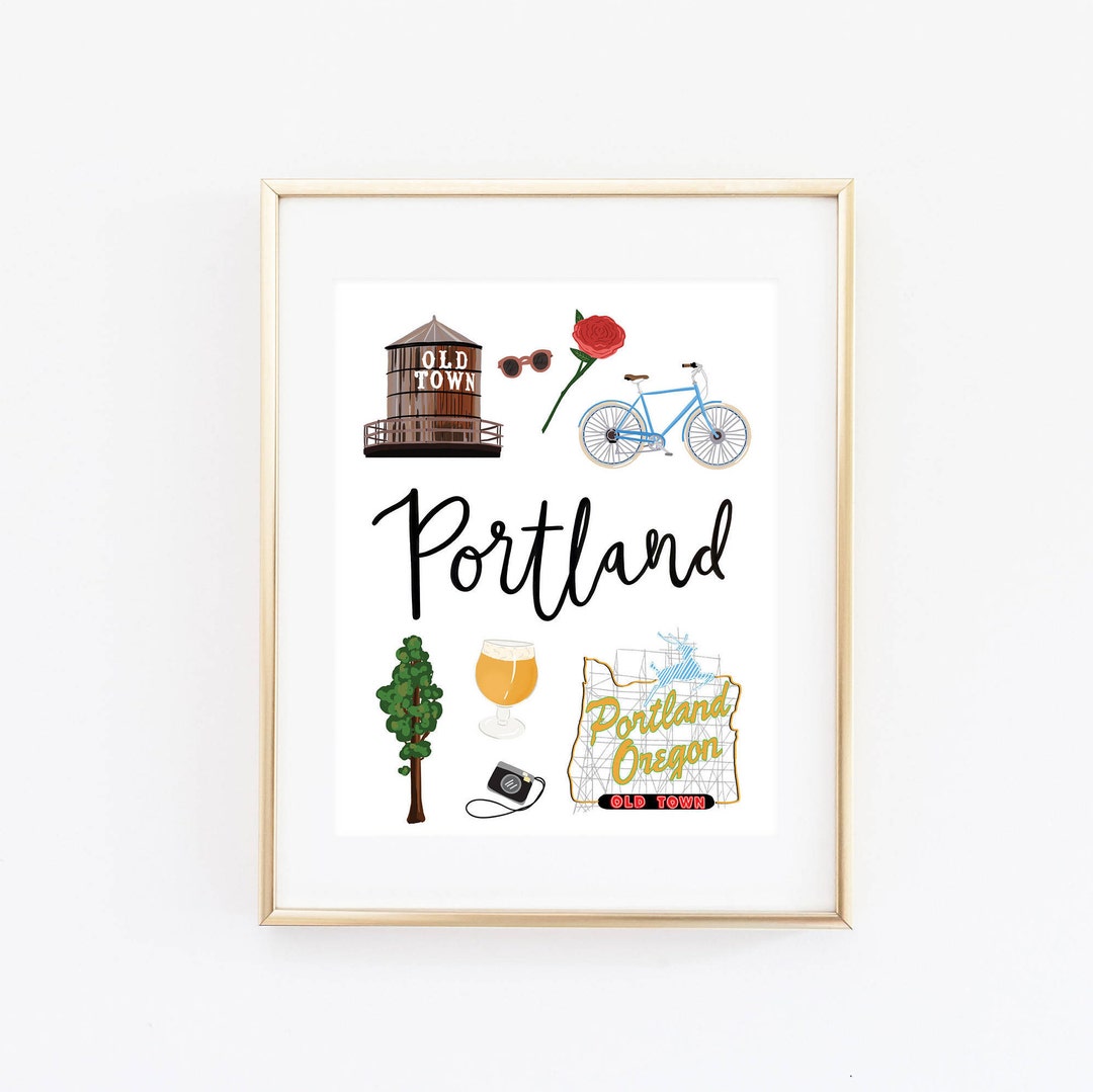 Illustrated Portland Oregon Art Print, Cute Portland Map, Modern ...
