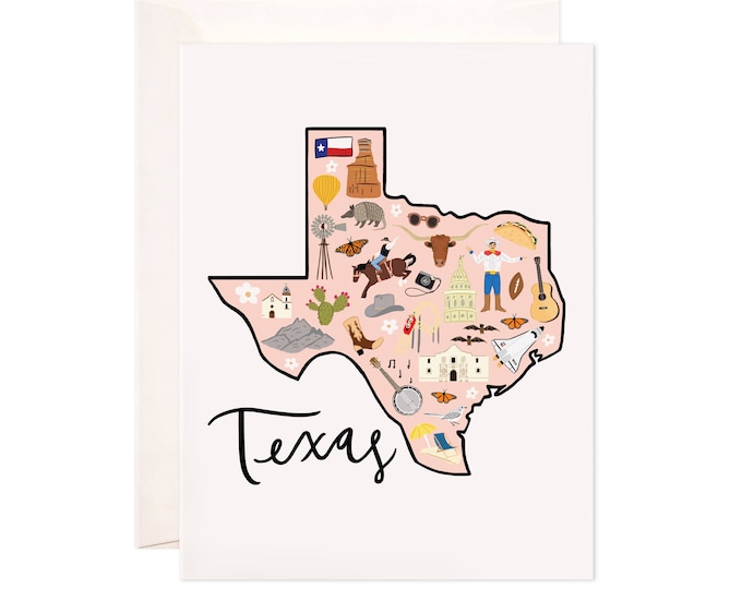Illustrated Texas Greeting Card - Etsy
