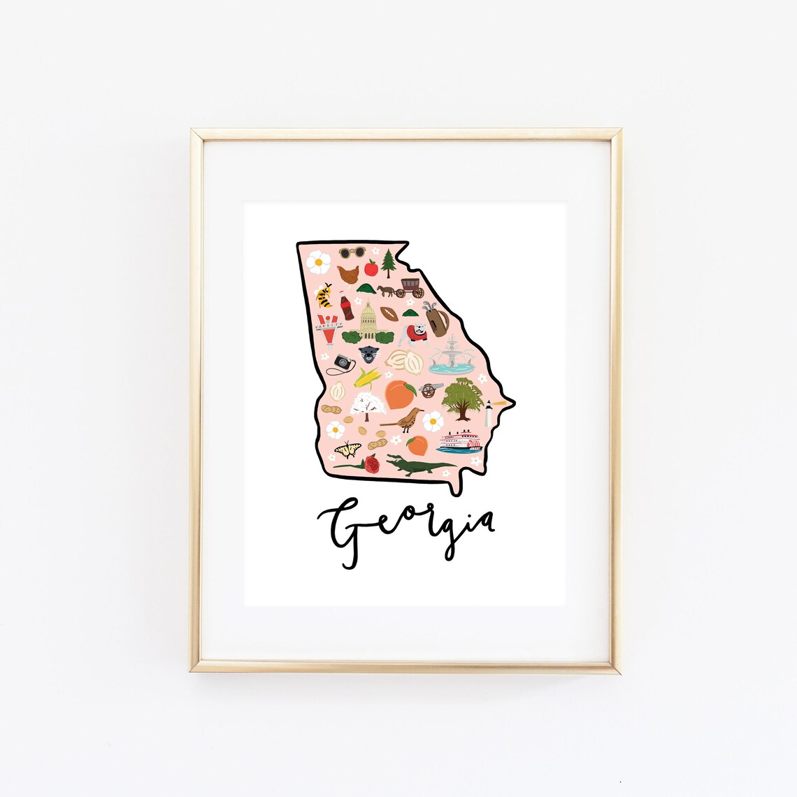 Illustrated Georgia Art Print Cute Georgia Map Print Modern | Etsy