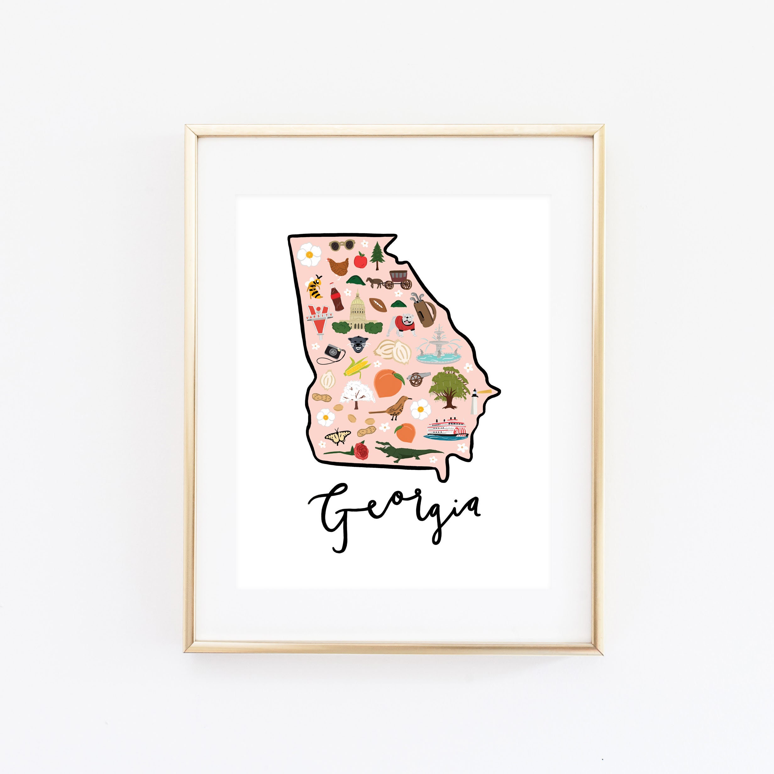 Illustrated Georgia Art Print Cute Georgia Map Print Modern | Etsy