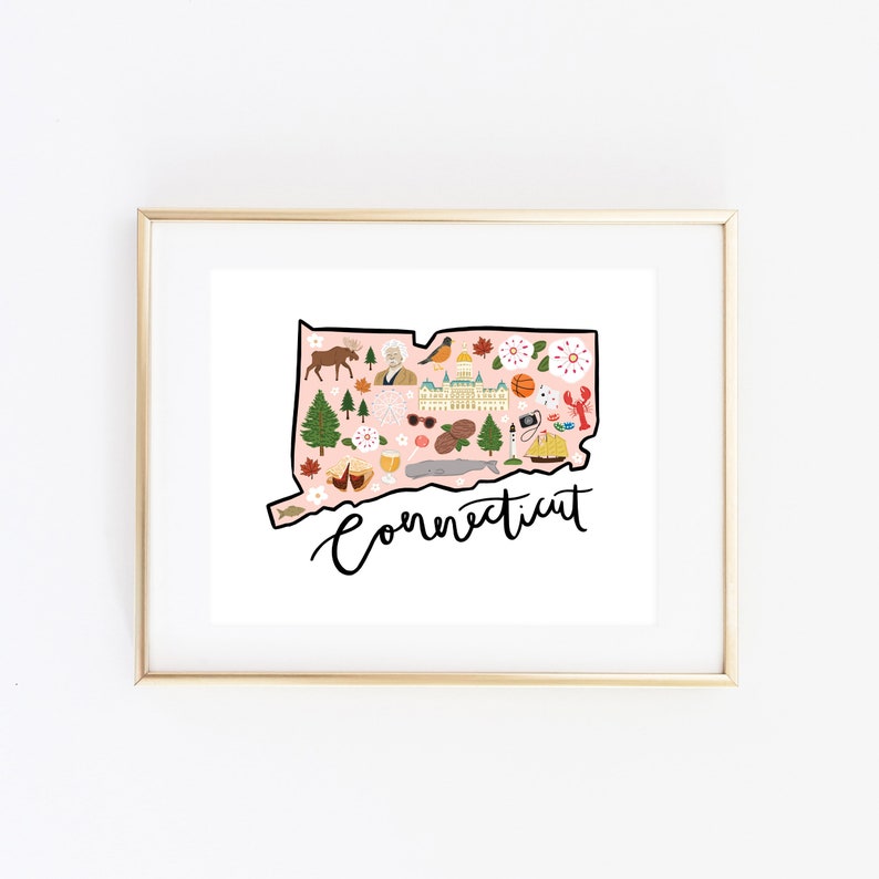 Illustrated Connecticut Art Cute Connecticut Map Print - Etsy
