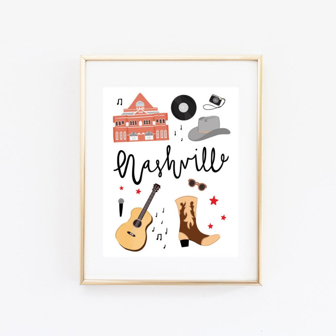 Illustrated Nashville Tennessee Art Print, Cute Nashville Map, Modern ...