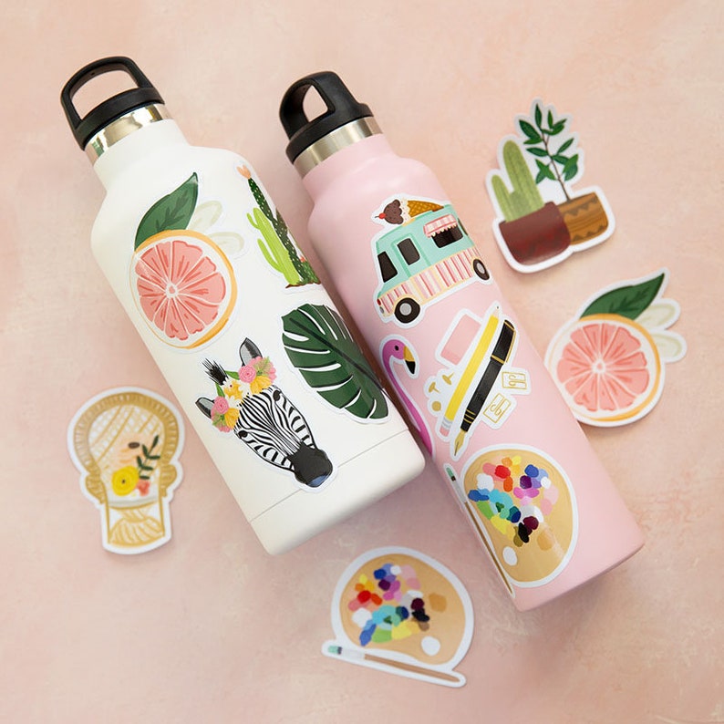 Floral Globe Vinyl Sticker, Modern Laptop Sticker, Cute Water Bottle ...