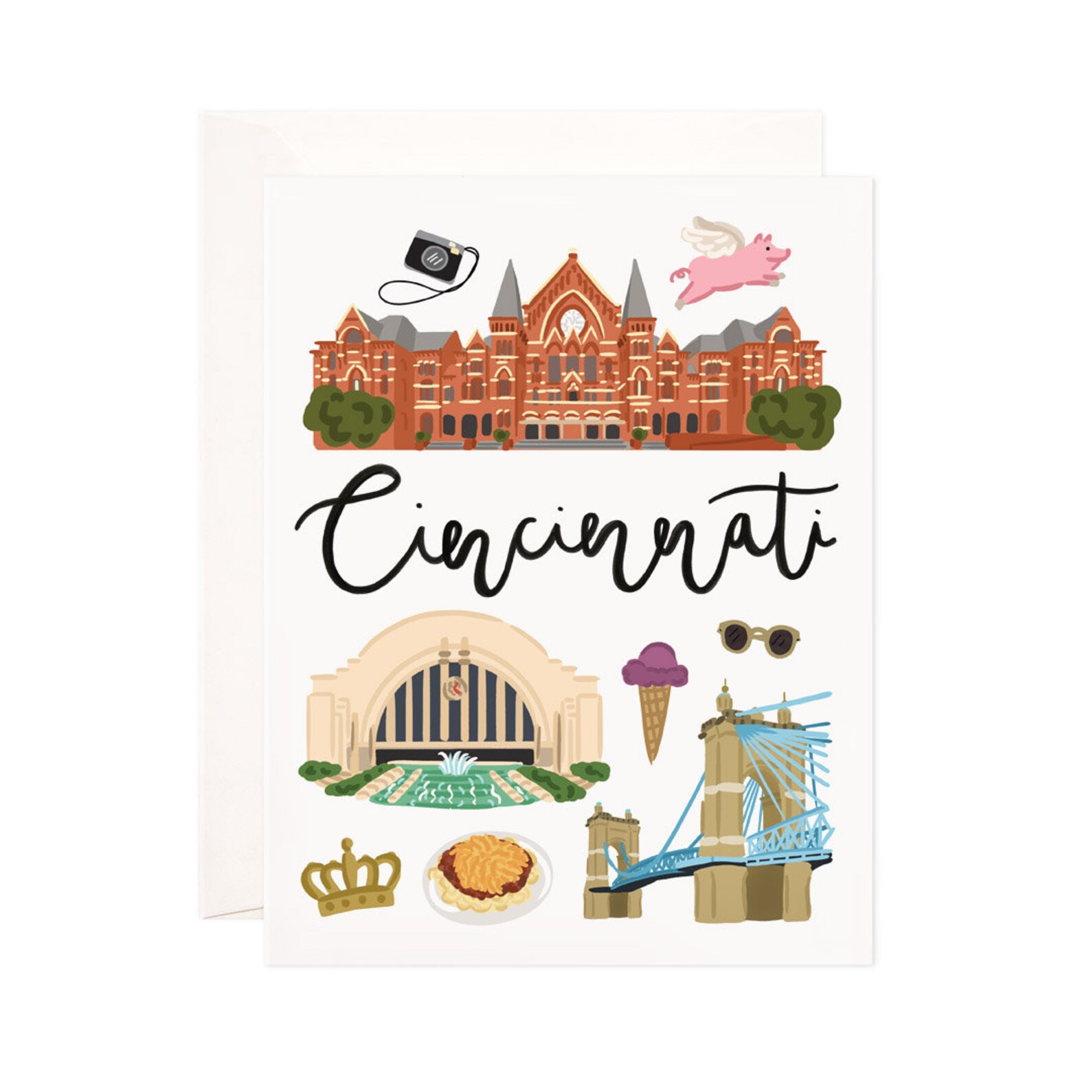 Cincinnati Card, Illustrated Cincinnati Greeting Card, Cincinnati, OH ...