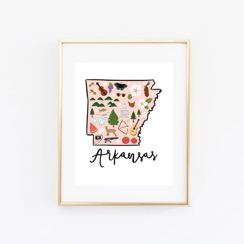 Illustrated Oklahoma Art Cute Oklahoma Map Print Modern - Etsy