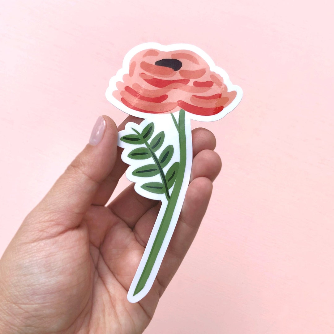 Single Rose Vinyl Sticker, Modern Laptop Sticker, Cute Water Bottle ...