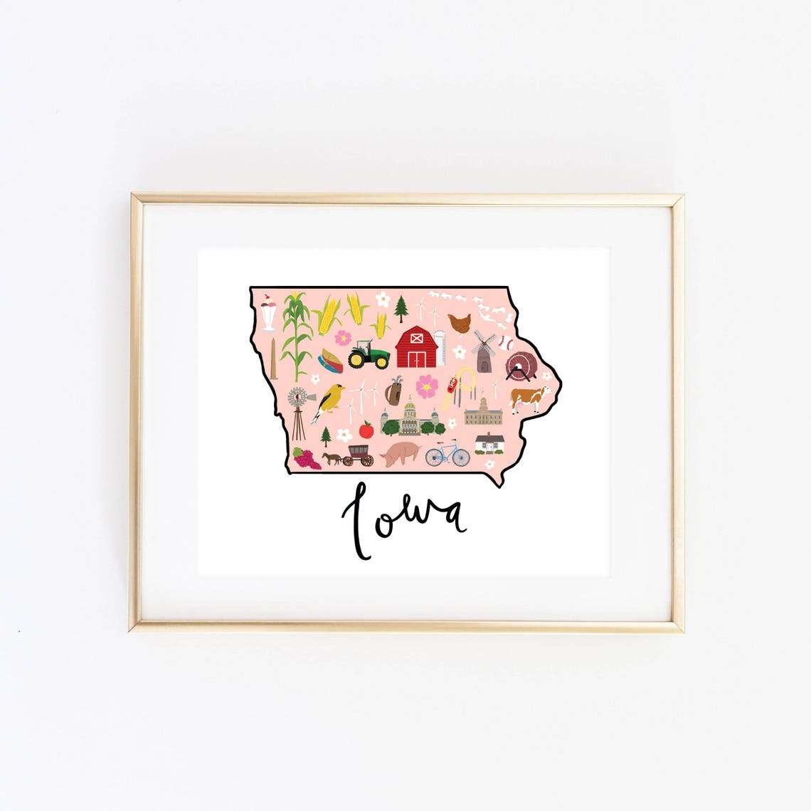 Illustrated Iowa Art Print Cute Iowa Map Print Modern Iowa | Etsy