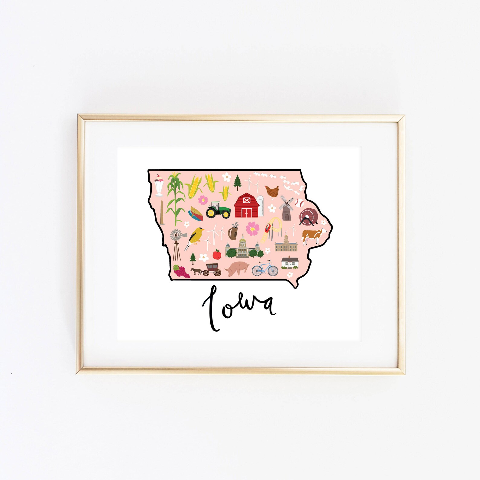 Illustrated Iowa Art Print Cute Iowa Map Print Modern Iowa - Etsy