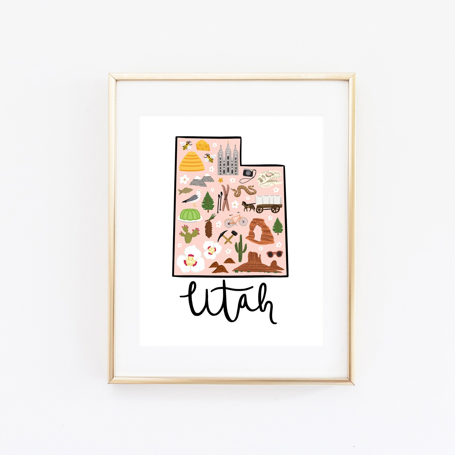 Illustrated Utah Art Print Cute Utah Map Print Modern Utah - Etsy