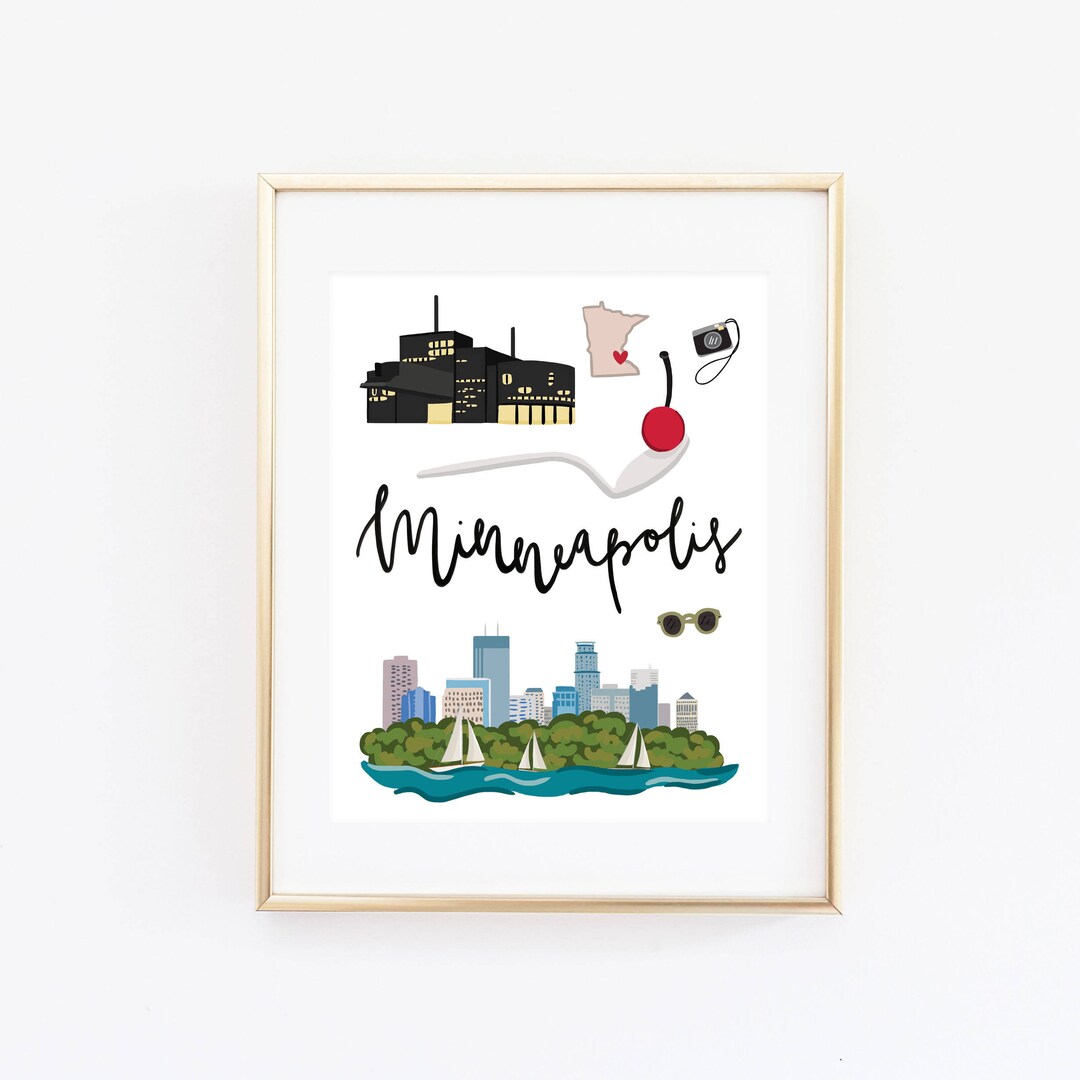 Illustrated Minneapolis Minnesota Art Print, Cute Minneapolis Map ...