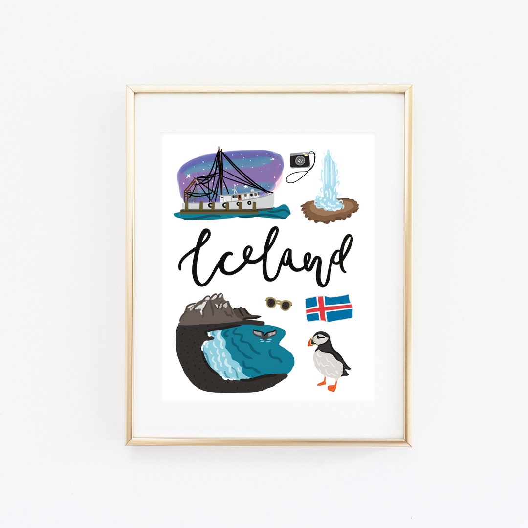 Iceland Art Print, Illustrated Iceland Decor, Iceland Wall Art, Iceland ...