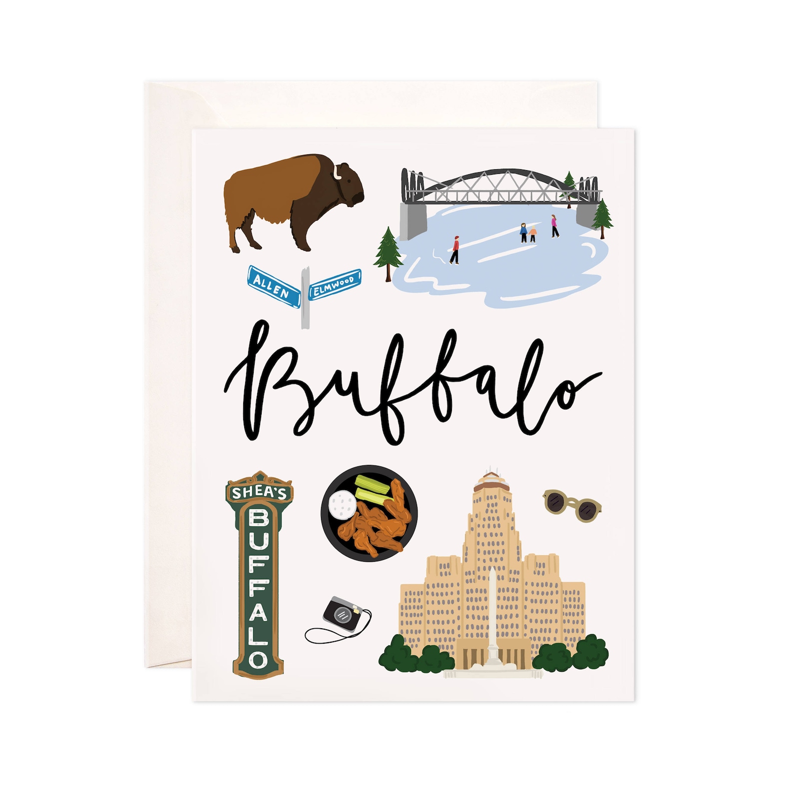 Illustrated Buffalo New York Greeting Card | Etsy