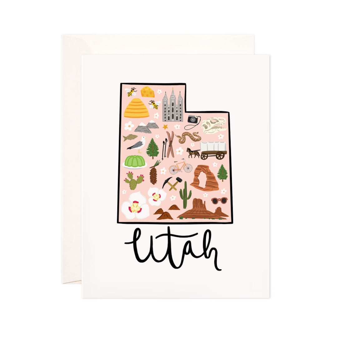 Utah Map Card, Illustrated Utah Greeting Card, Utah Gift - Etsy