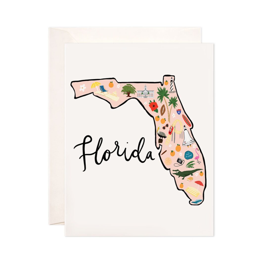 Florida Map Card, Illustrated Florida Greeting Card, Florida Gift - Etsy