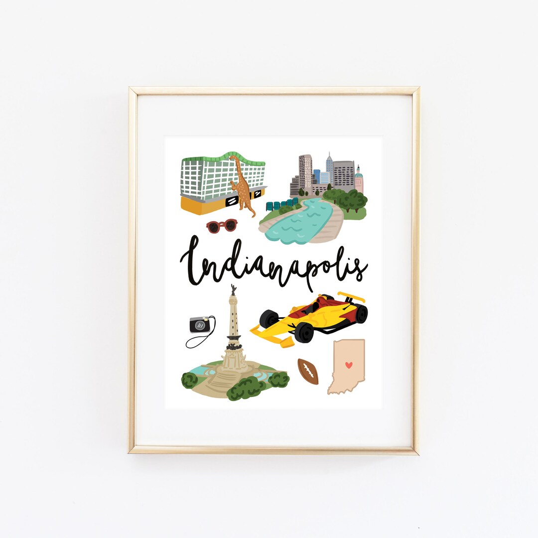 Illustrated Indianapolis Art Print, Cute Indianapolis Map, Modern ...