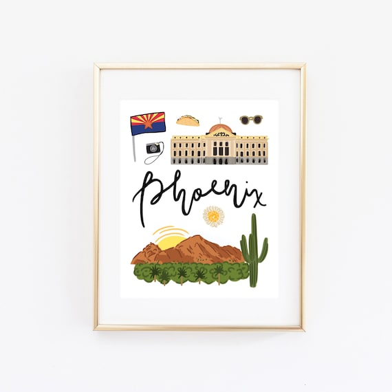 Illustrated Phoenix Arizona Art Print Cute Phoenix Map Print | Etsy