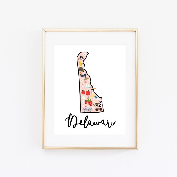 Illustrated Delaware Art Print Cute Delaware Map Modern | Etsy