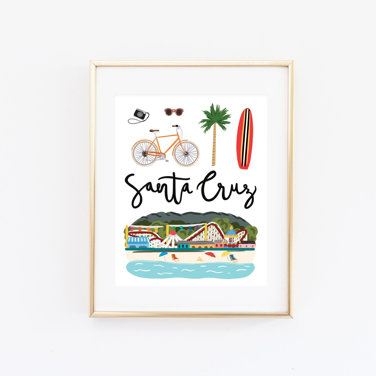 Illustrated Santa Cruz CA Art Print Cute Santa Cruz Map | Etsy