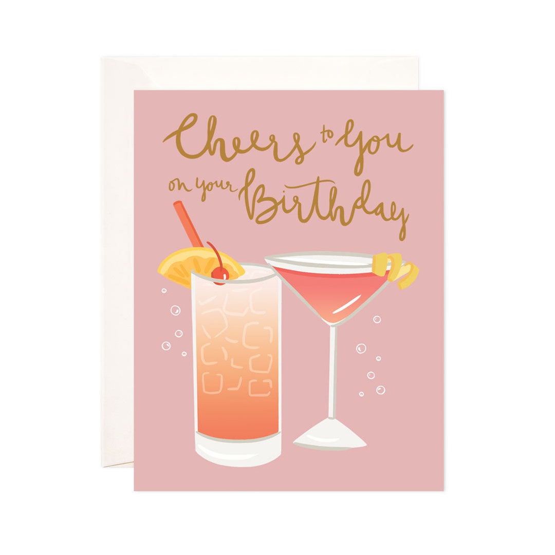 Pink Cheers Birthday Greeting Card, Happy Birthday Card for Women, Cute ...
