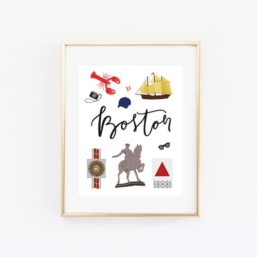 Illustrated Massachusetts Art Print Cute Massachusetts Map | Etsy