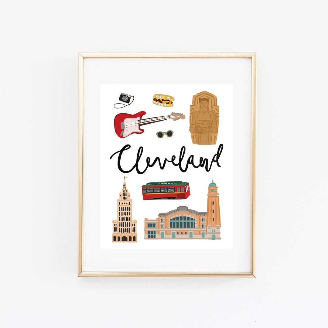 Illustrated Cleveland Ohio Art Print, Cute Cleveland Decor, Modern ...