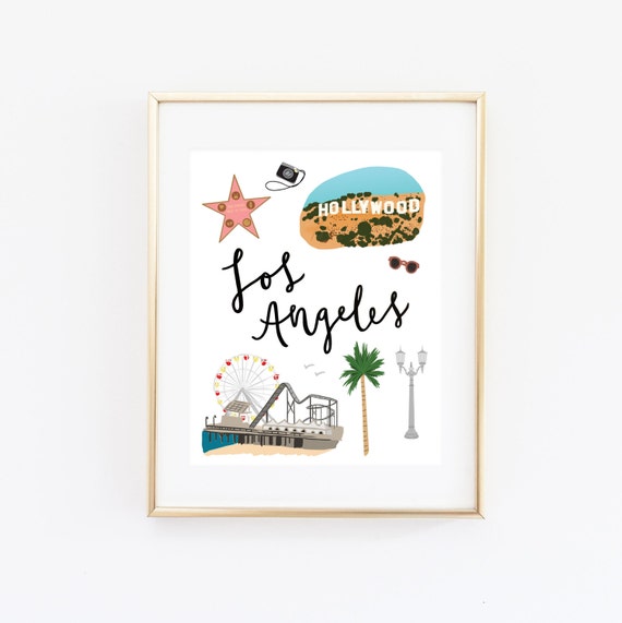 Illustrated Los Angeles Art Print Cute Los Angeles Map Print - Etsy