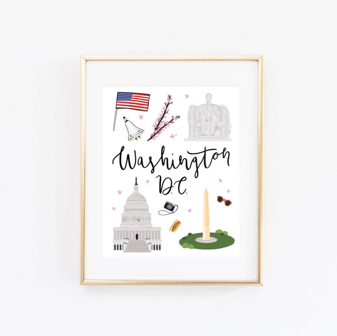 Illustrated Washington DC Art Print, Cute Washington DC Map, Modern DC ...