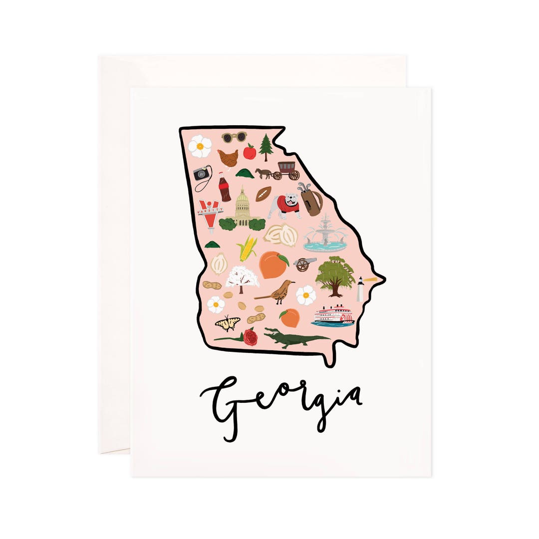 Illustrated Georgia Map Greeting Card Gift - Etsy