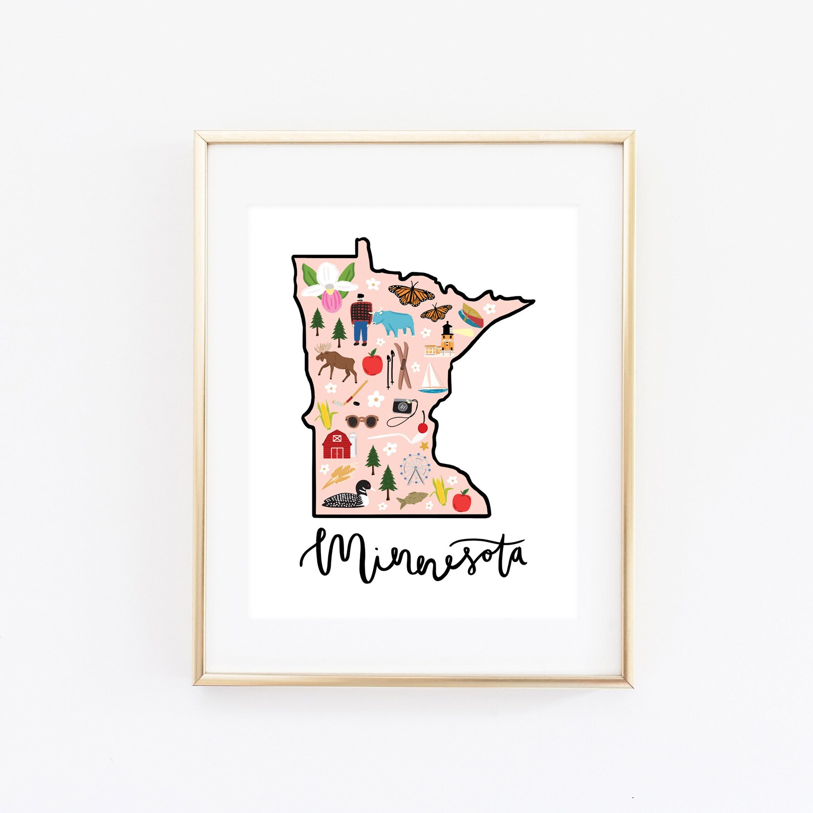 Illustrated Minnesota Art Cute MN Map Print Modern Minnesota - Etsy