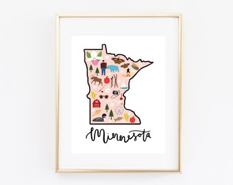 Illustrated Wisconsin Art, Cute Wisconsin Map Print, Modern Wisconsin ...
