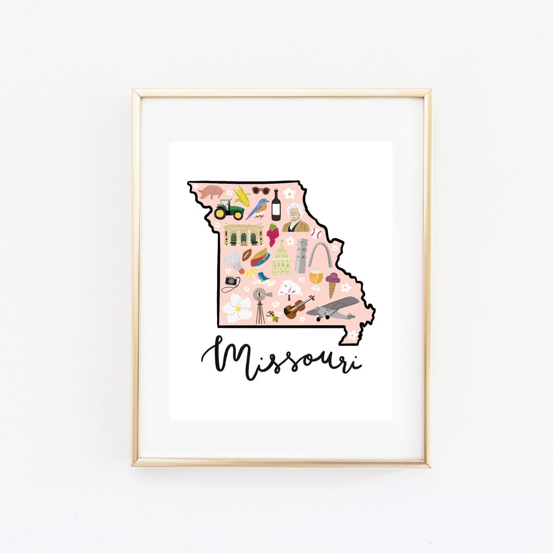 Illustrated Missouri Art Print, Cute Missouri Map Print, Modern ...