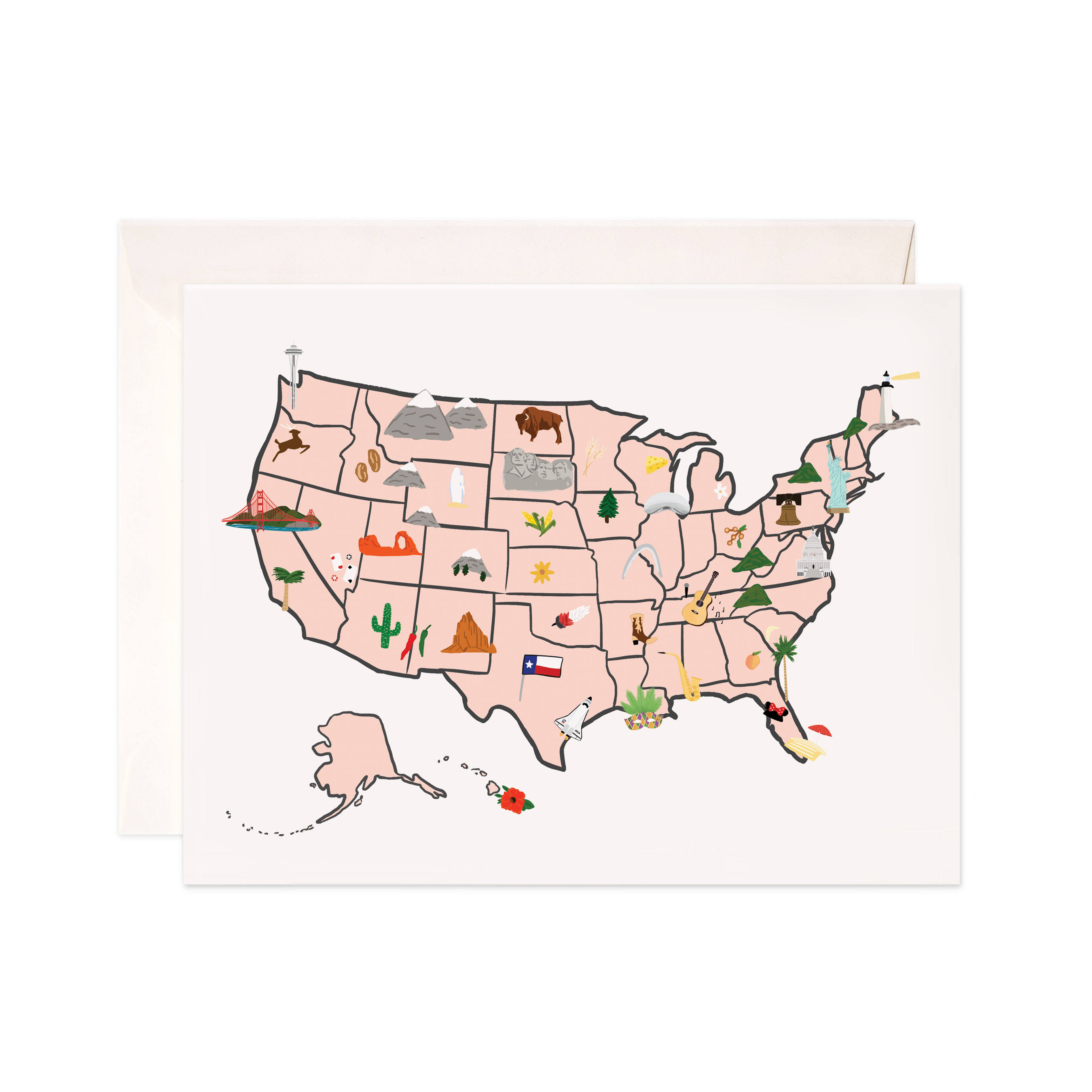 Illustrated United States Map Card - Etsy