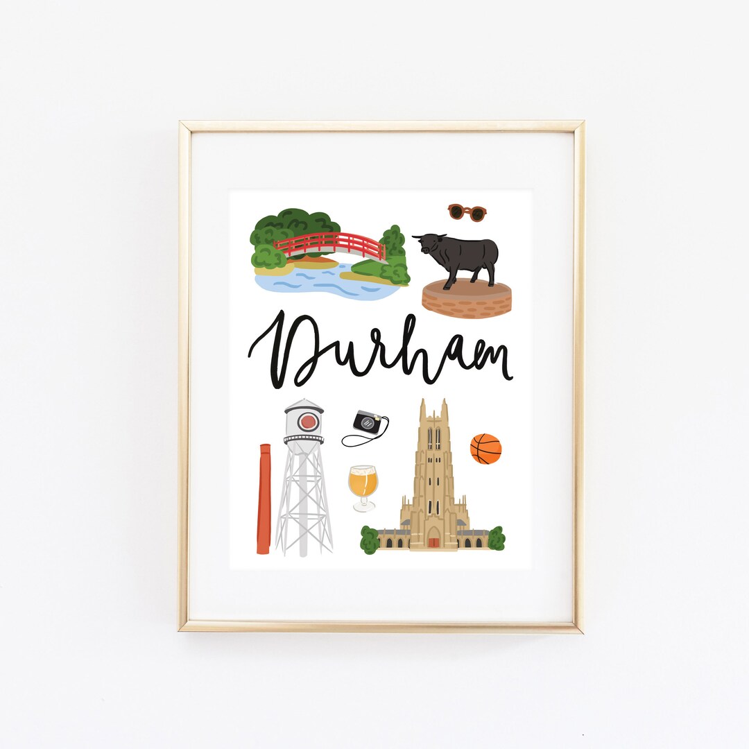 Illustrated Durham North Carolina Art Print, Cute Durham Map, Modern ...