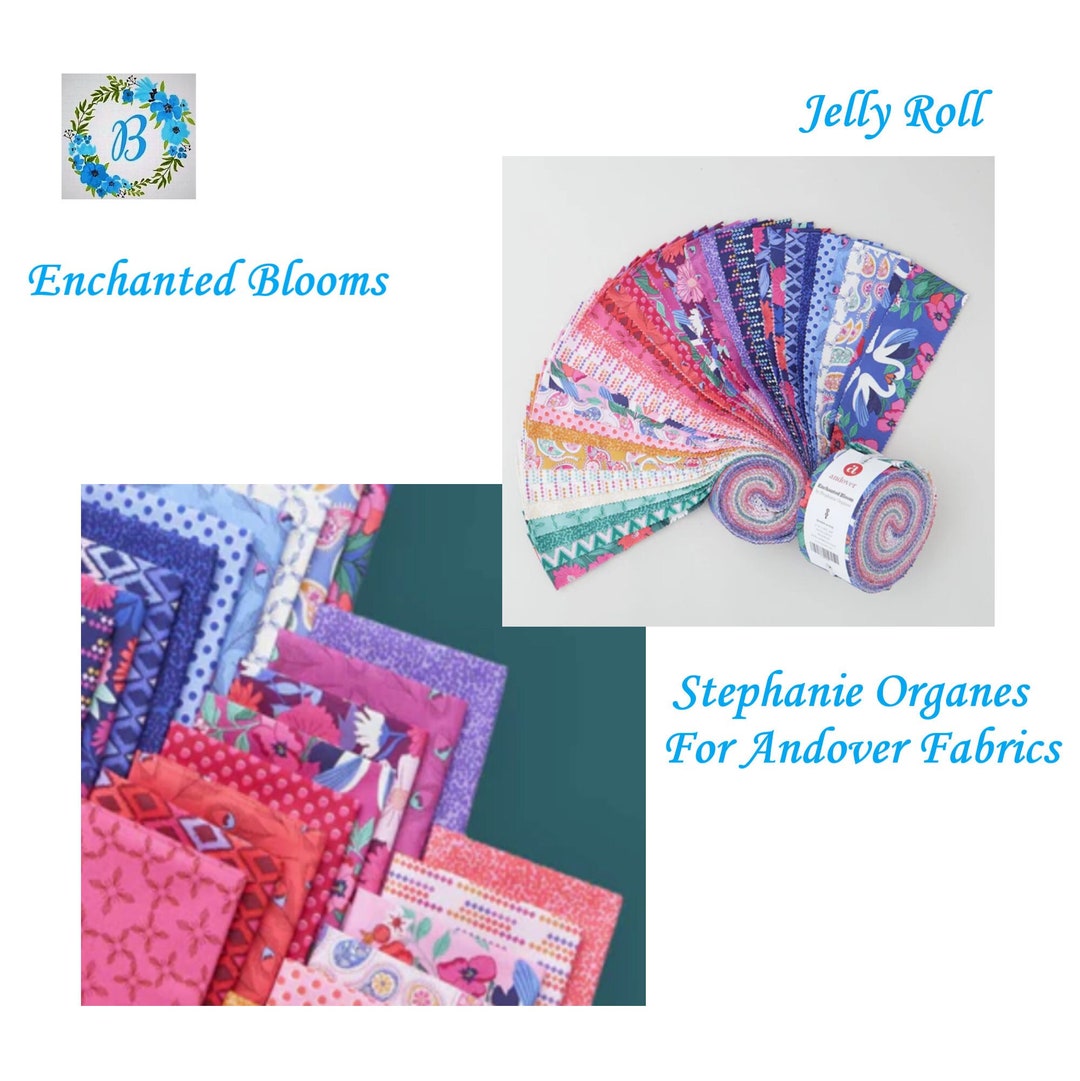 JELLY ROLL Enchanted Blooms Andover Fabrics Quilt Cotton Handmade Sew ...