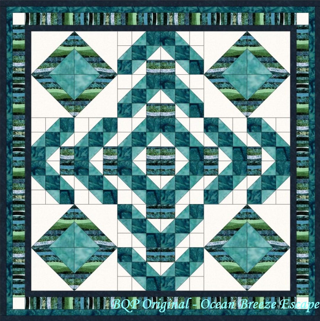 OCEAN BREEZE Escape- Quilt Top Kit Measuring 52" X 52" Exclusive BQP ...