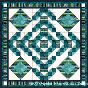 OCEAN BREEZE Escape- Quilt Top Kit Measuring 52" X 52" Exclusive BQP ...