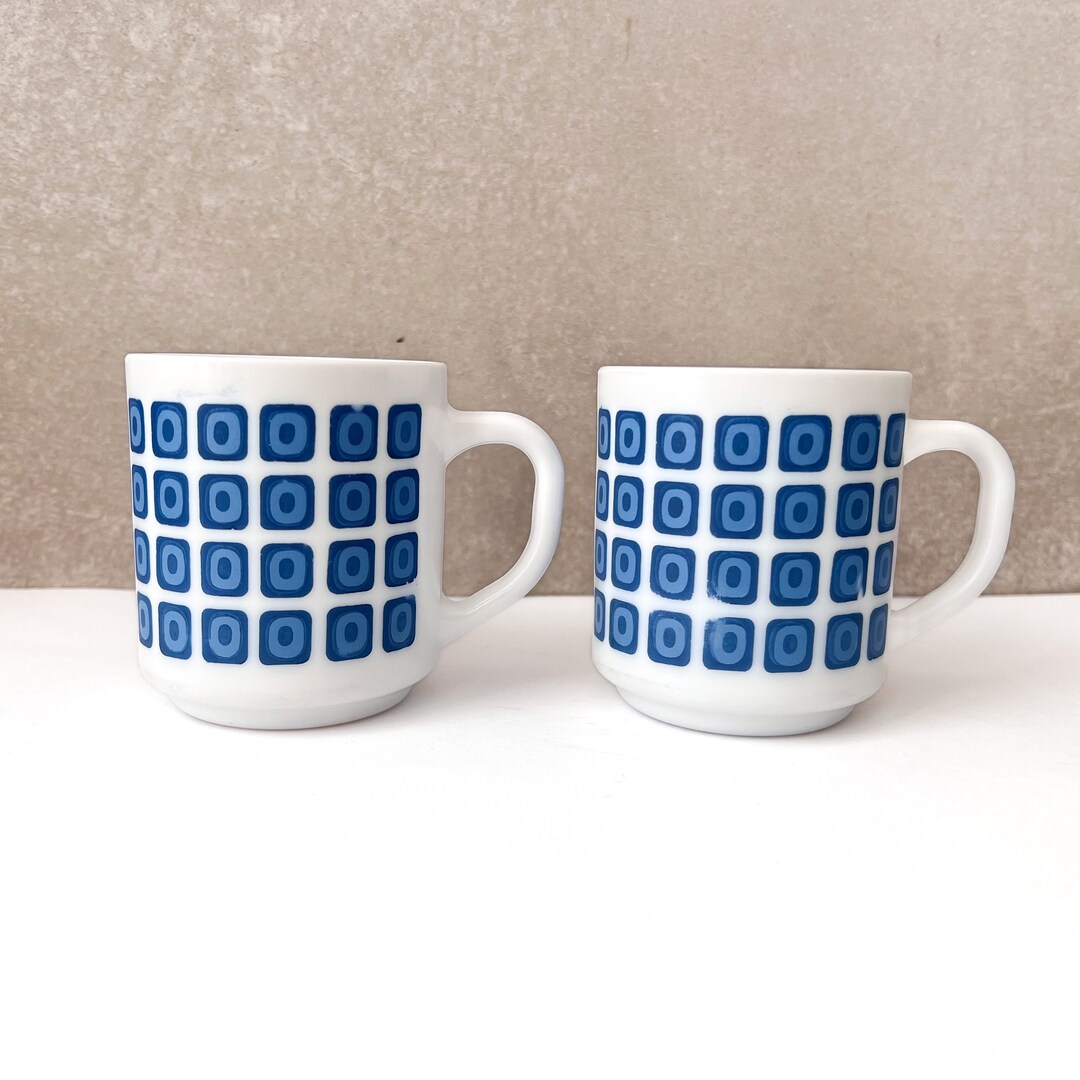 Arcopal Squares Mug, Blue Coffee Mugs, 70s French Pyrex, Vintage ...