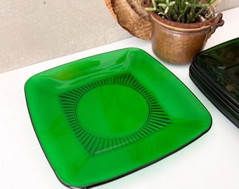 Set of 4 Vintage Anchor Hocking Charm Forest Green Mid-century Square ...