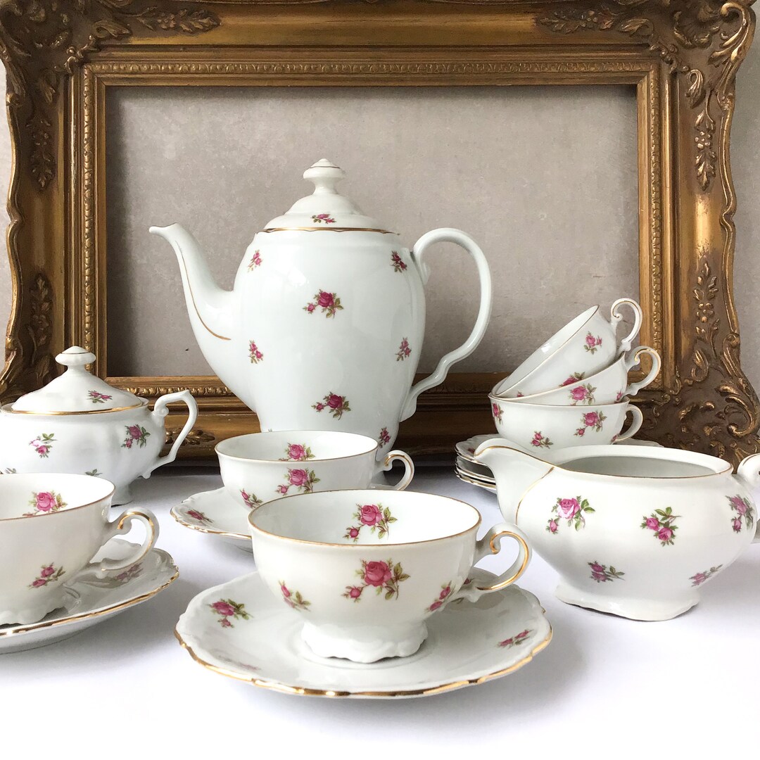 Vintage Pink Roses Tea Set, Mismatched Tea Set, Romantic, Cottage Chic ...