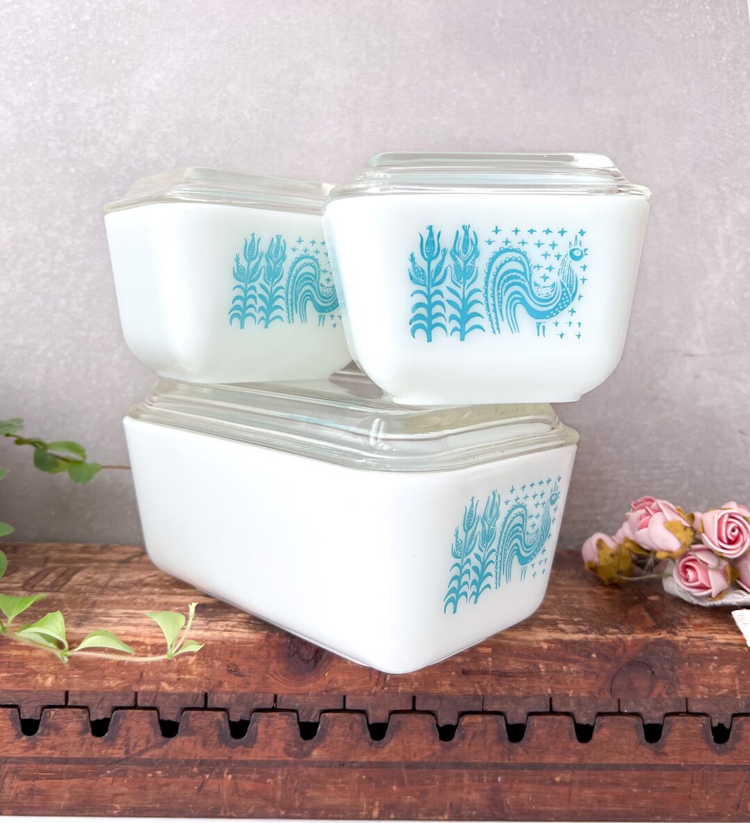 Pyrex Amish Butterprint Refrigerator Dishes, Turquoise Pyrex, 501 502 ...