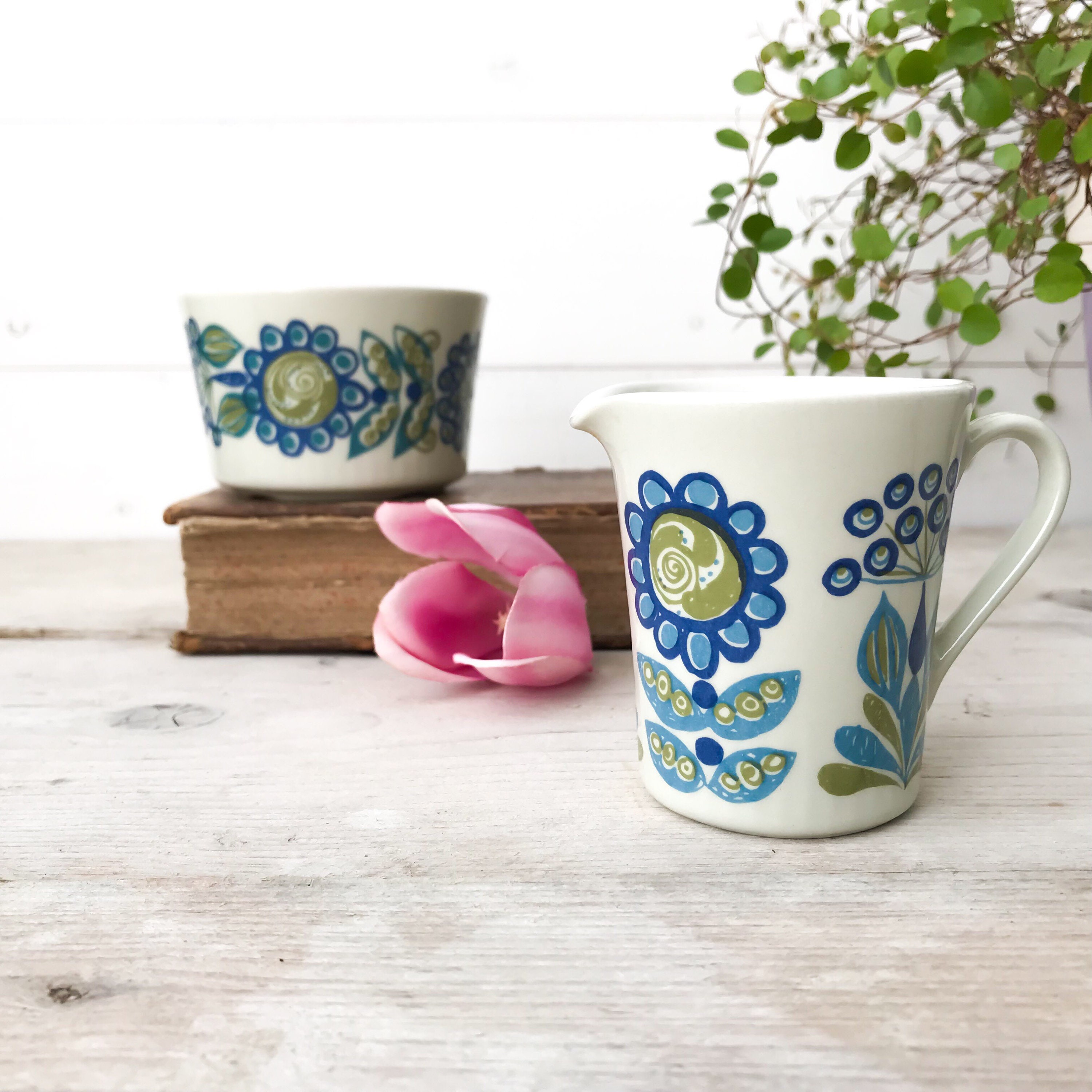 Figgjo Tor Viking Sugar Bowl and Milk Jug, Blue Floral Turi Design ...