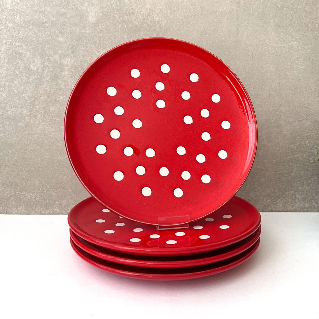 Set of Four, Red Polka Dots Side Plates, Vintage Waechtersbach, West ...