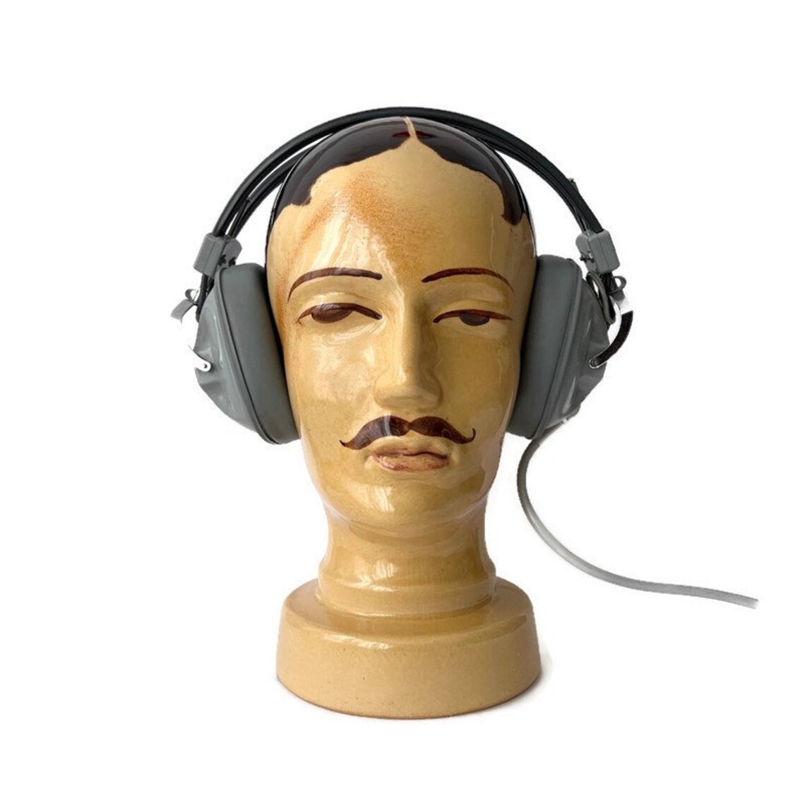 Vintage Scheurich Ceramic Mannequin Head, Headphones Display, Art Deco ...