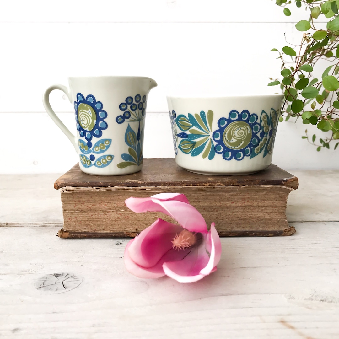 Figgjo Tor Viking Sugar Bowl and Milk Jug, Blue Floral Turi Design ...