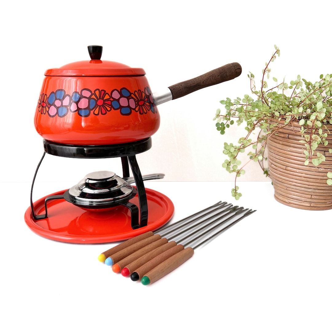 Brabantia Fondue Set, Retro Orange Floral, Diane Pattern, 70's Dutch ...