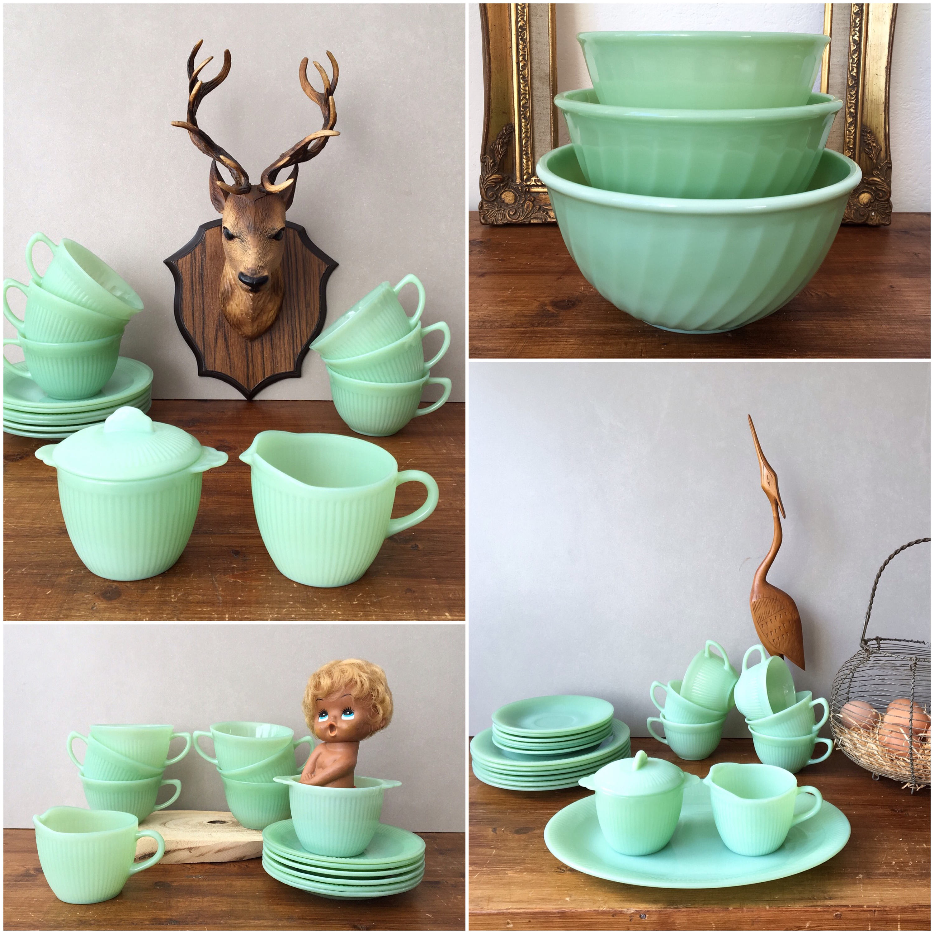 Fire King Jadeite Salad Plates, Jane Ray Dinnerware, Mint Green Bread ...