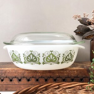 Vintage Jena Glass Lidded Casserole, Oven Dish, Green Floral , Pop Art ...