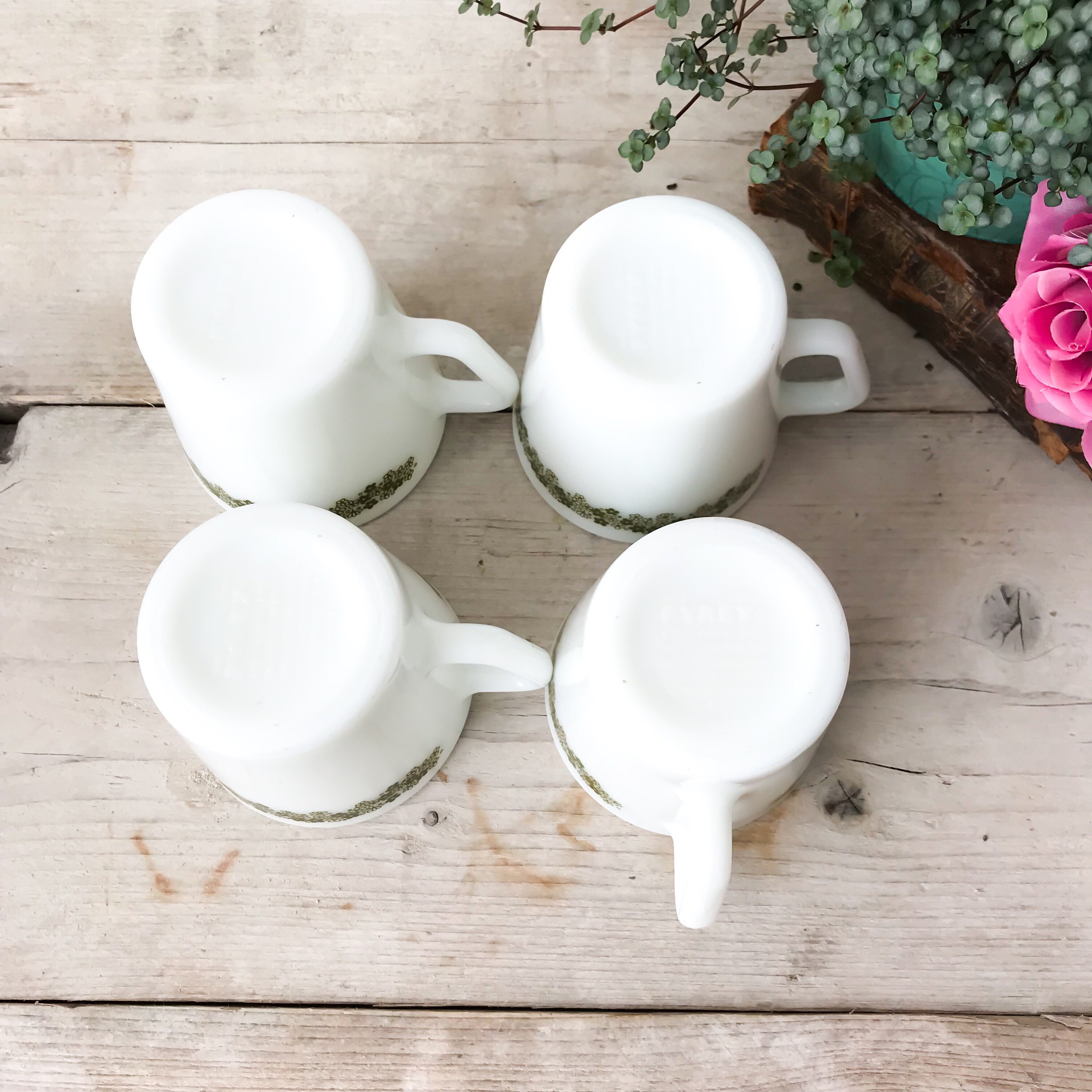 Vintage 4 Pyrex Crazy Daisy /spring Blossom Mugs Green - Etsy