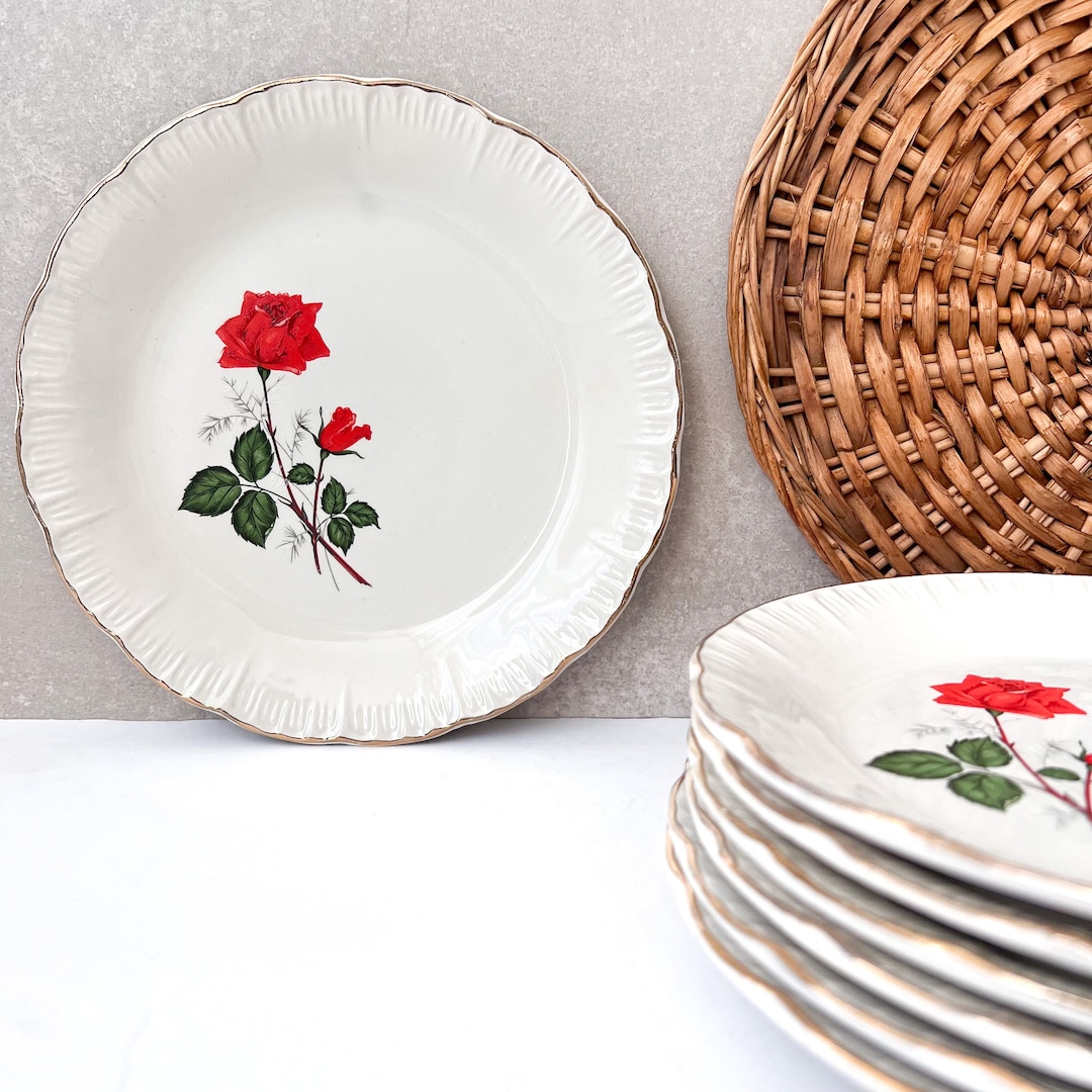 Vintage French Red Rose Side Plate, Digoin and Sarreguemines ,red Rose ...