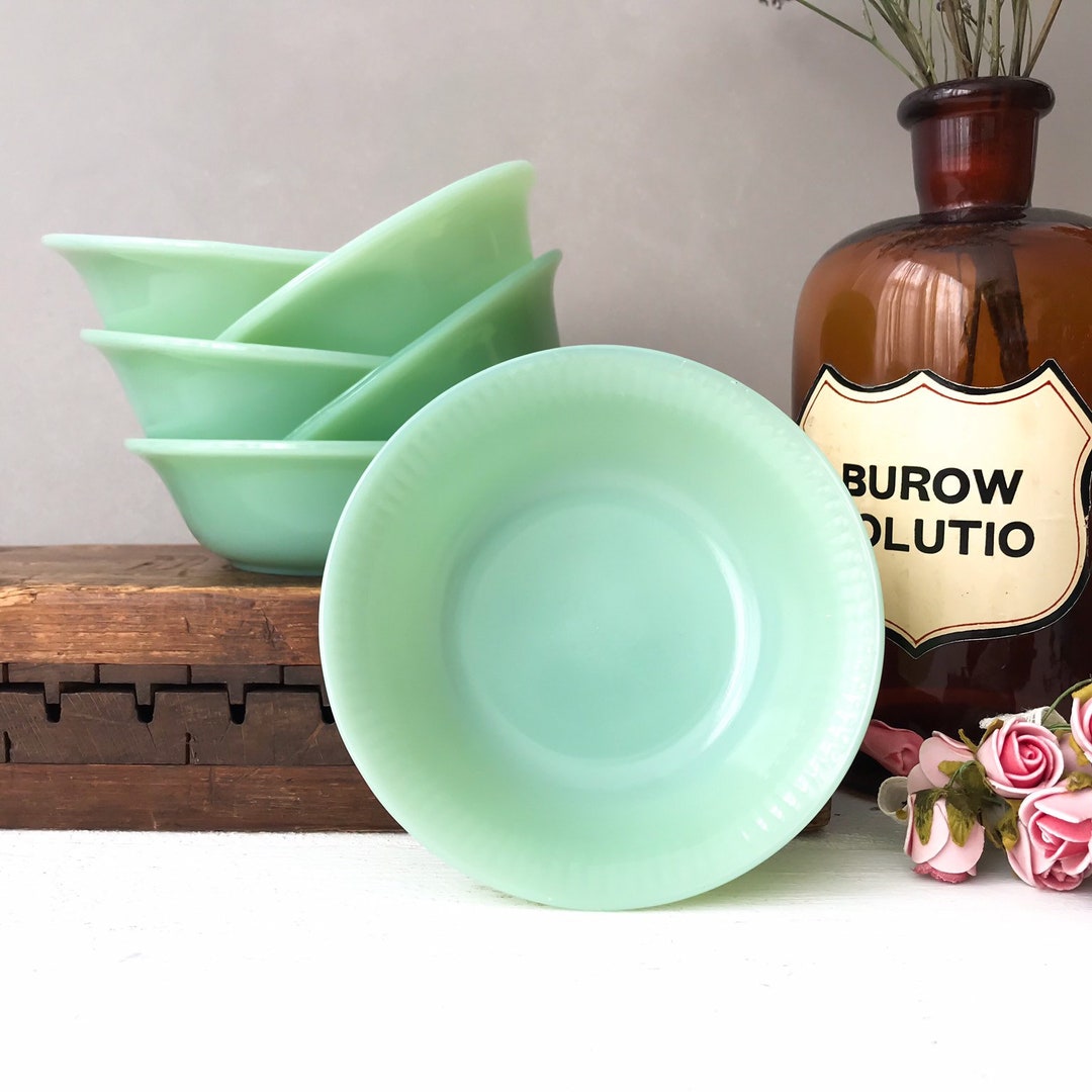 Fire King Jadeite 6 Cereal Bowls, Jane Ray Jadeite Dinnerware, Vintage ...